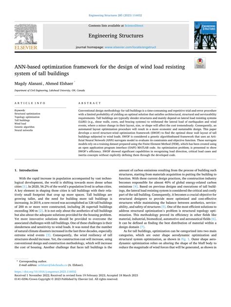 PDF ANN Based Optimization Framework For The Design Of Wind Load Resisting System Of Tall