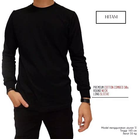 Kaos Polos Lengan Panjang Longsleeve Warna Hitam Katun Combed 30s Pria