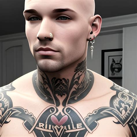 Fit White Dude Bald Head Ear Piercing Chest Tattoo 3d Arthubai