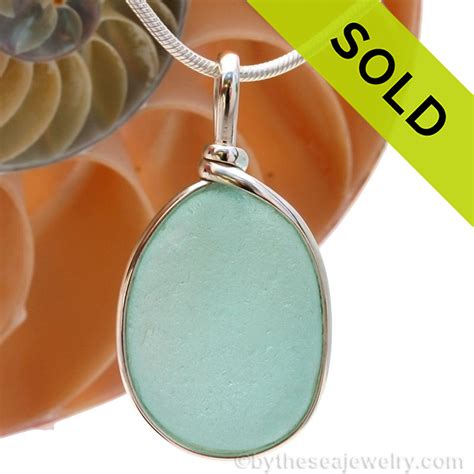 P E R F E C T And Thick Tropical Aqua Blue Genuine Sea Glass Pendant In