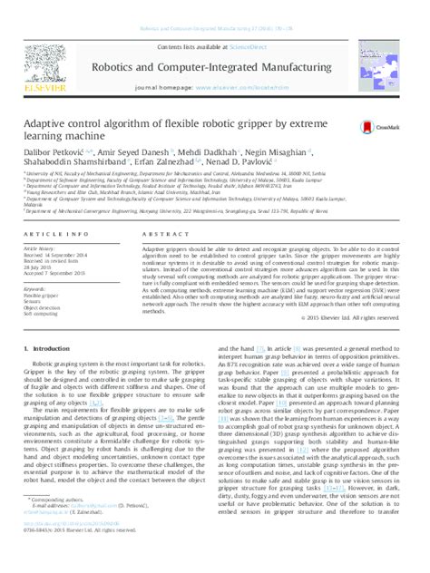 Pdf Adaptive Control Algorithm Of Flexible Robotic Gripper By Extreme Learning Machine Negin