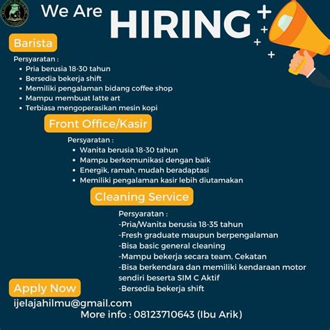 Lowongan Kerja Barista Front Officekasir Dan Cleaning Service Untuk