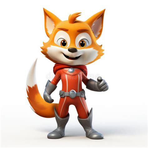 Youthful Cartoon Fox In 3d Outfit A Shiny Superhero In High Key Lighting Stock Illustration