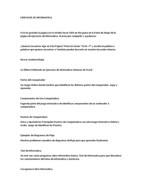 Ejercicios De Informatica Pdf Hardware De La Computadora Edad De Información