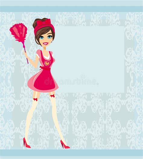 Pinup Style French Maid Cleans The Room Stock Vector Illustration Of