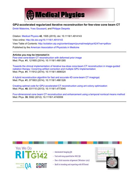 Pdf Gpu Accelerated Regularized Iterative Reconstruction For Few View