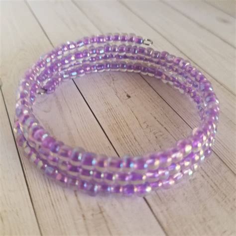 Purple Memory Wire Bracelet Purple Translucent Bracelet Translucent