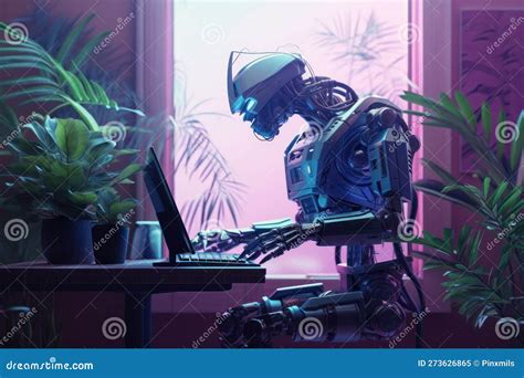 Robot Bot With Computer New Technologies Artificial Intelligence Gpt