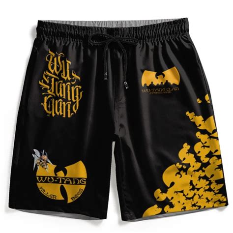 Wu Tang Clan Killer Bees Logo Pattern Black Yellow Swim Shorts