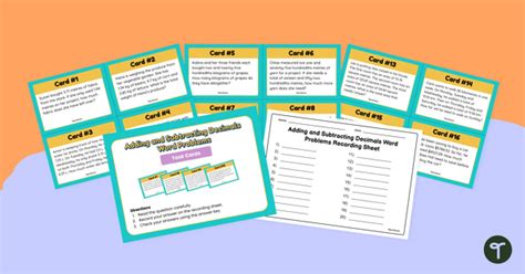 Adding And Subtracting Decimals Word Problem Task Cards Teach Starter