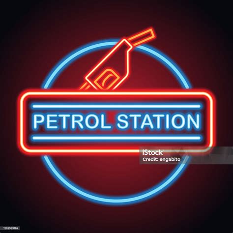 Pom Bensin Neon Tanda Untuk Papan Pom Bensin Ilustrasi Vektor Ilustrasi