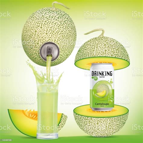 신선한 Cantaloupe 과일 주스 청량 음료 뚜껑 알루미늄 캔과 마시는 짚 흰색 배경에 고립되어 있습니다 건강한 과일 음료
