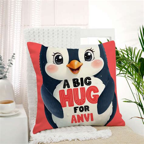 Buysend Personalized Penguin Hugs Cushion Online Igp Jvs1395269