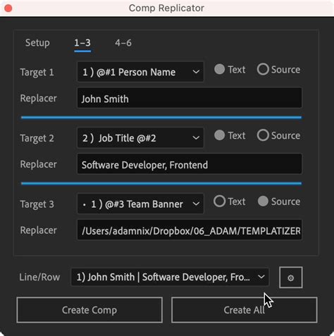 comp replicator csv driven batch comps