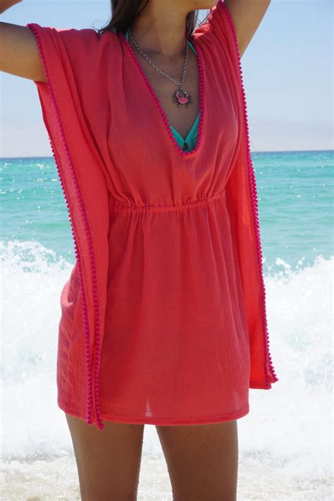 Beach Cover Up Coverup With Pompoms Swimsuit Coverup Gauze Etsy