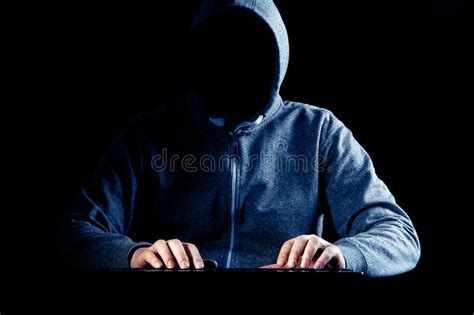 Anonymous Internet Hacker In Front Of Computer Web Crime Concept Stock