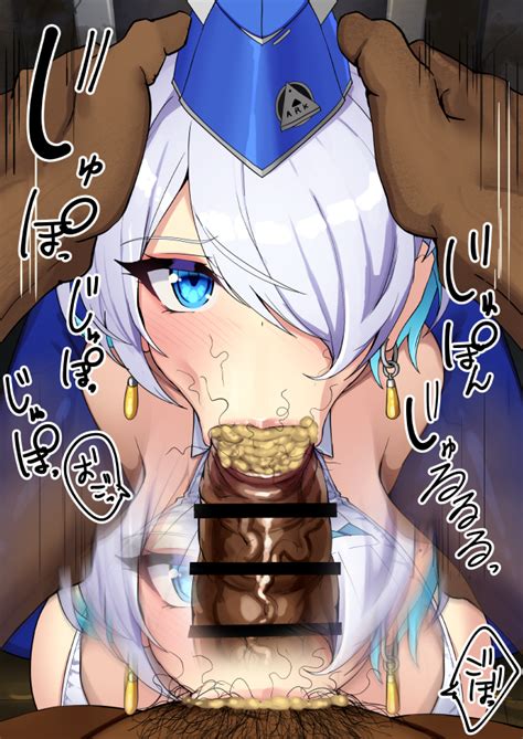 Rule 34 Ahoge Bare Shoulders Barely Contained Breasts Blowjob Blue