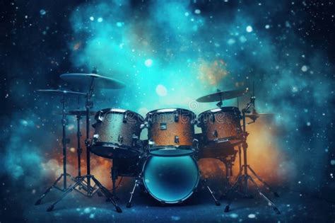 Image Of Beautiful Abstract Digital Drum Kit With Nebula Dust