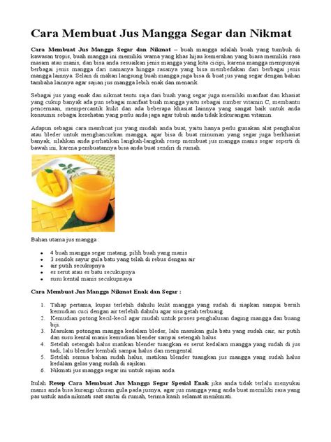 Cara Membuat Jus Mangga Segar Dan Nikmat Pdf