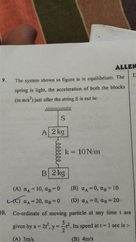 The System Shown In Figure Is In Equilibrium The Spring Is Light The Ac