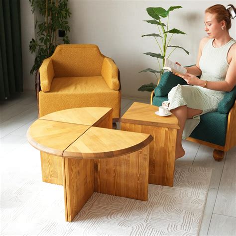 Modular Coffee Table Round Pine Coffee Table Handmade Wooden Coffee