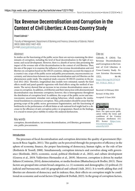Pdf Tax Revenue Decentralisation And Corruption In The Context Of Civil Liberties A Cross