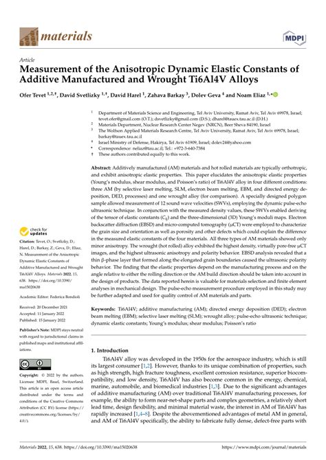 Pdf Measurement Of The Anisotropic Dynamic Elastic Constants Of Additive Manufactured And