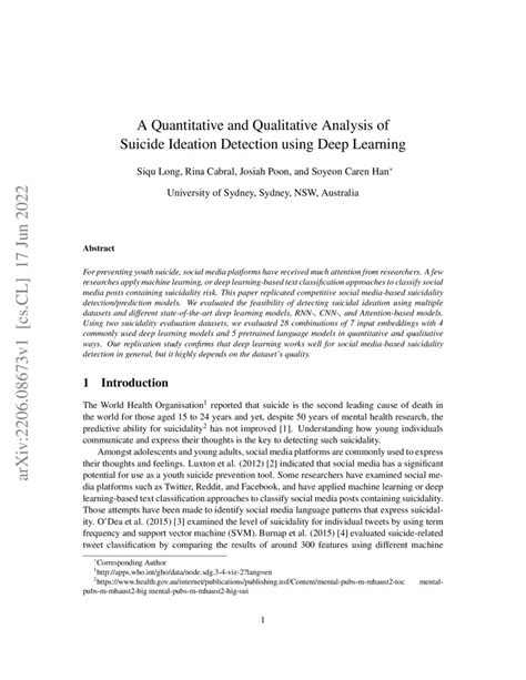 A Quantitative And Qualitative Analysis Of Suicide Ideation Detection