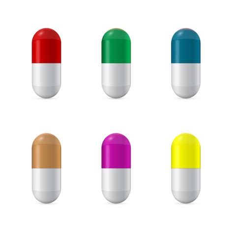 Conjunto De Iconos De Pastillas De Diferentes Colores Sobre Fondo Blanco Vector Premium