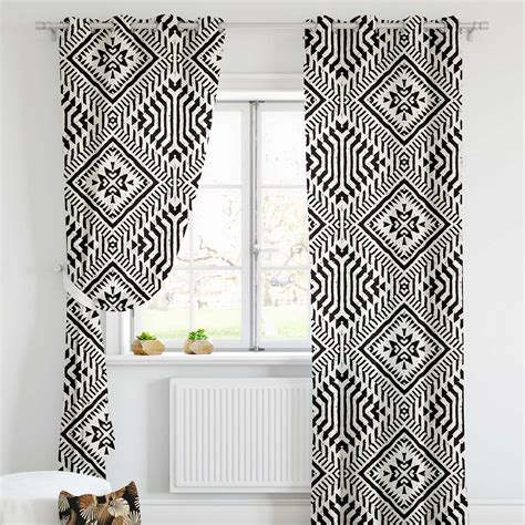 Boho Curtains Aztec Art Ethnic Print Black And White Abstract