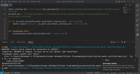 What Could Be Causing My Python Drink Water Notifier To Not Display