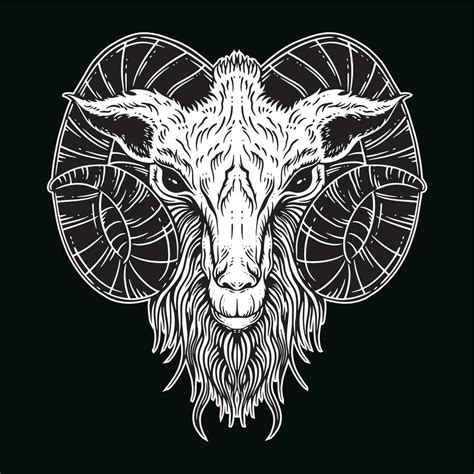 Dark Art Goat Head Horns Sheep Satanic Black White For Tattoo And