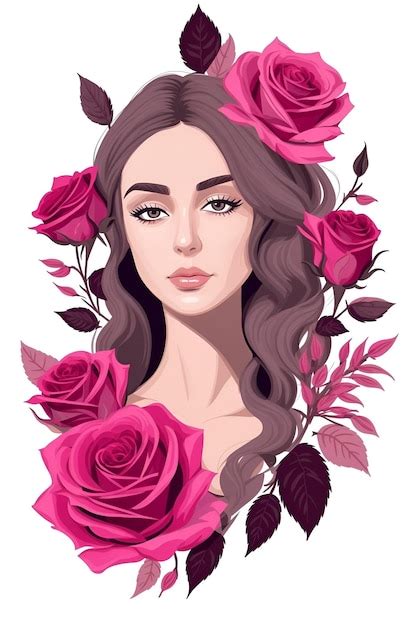 Premium Photo Illustration Vector Style Beauty Woman And Pink Roses