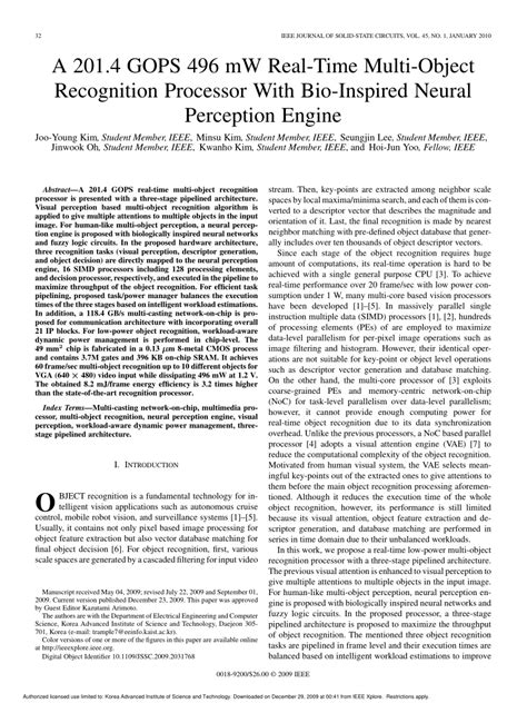 Pdf A 2014 Gops 496 Mw Real Time Multi Object Recognition Processor With Bio Inspired Neural