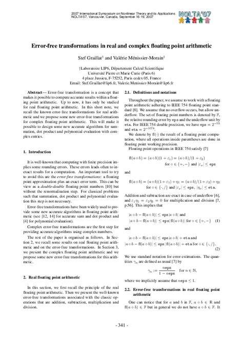 Pdf Error Free Transformations In Real And Complex Floating Point