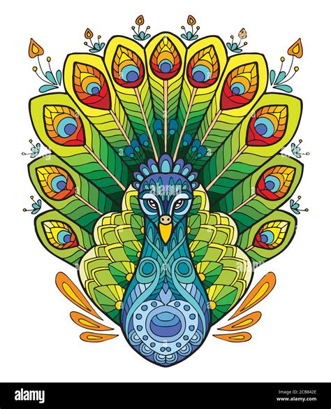 Vector Colorful Ornamental Portrait Of Peacock Decorative Abstract