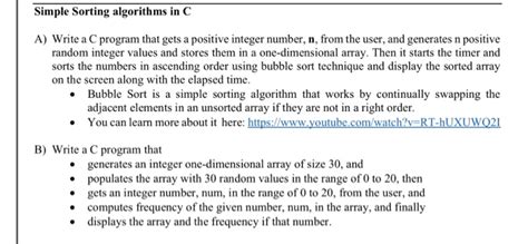 Solved Simple Sorting Algorithms In C A Write A C Program