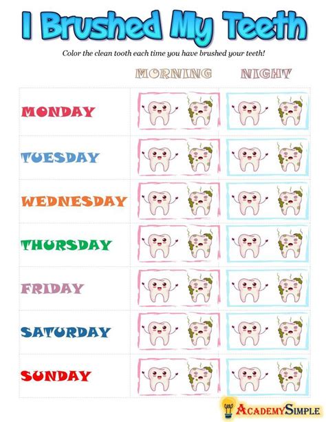 Tooth Brushing Chart Weekly Tooth Brushing Chart Elementary Schools