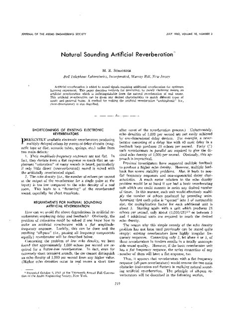Natural Sounding Artificial Reverberation Journal Of The Audio