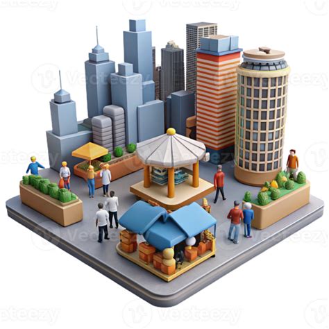 Paisaje Urbano Urbano Mercado Con Edificios Y Personas 56086994 Png