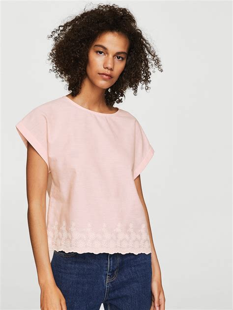 Buy Mango Women Peach Coloured Solid Boxy Pure Cotton Top Tops For