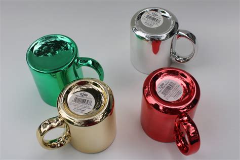 80s 90s Vintage Ceramic Coffee Mugs W Metallic Foil Colors Set Of