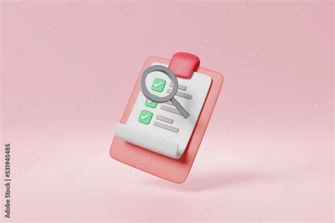 Minimal Clipboard With Correct Mark Checklist Magnifier Pink Background Business Assignment