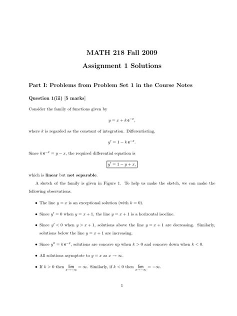 math 218 fall 2009 assignment 1 solutions part i problems from