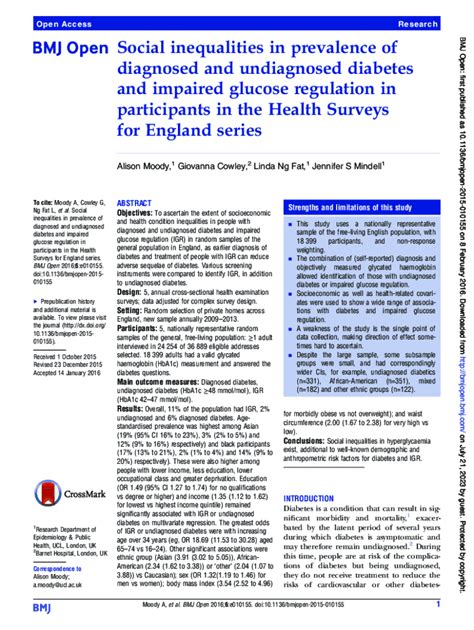 Fillable Online Social Inequalities In Prevalence Of Diagnosed And