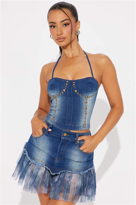 Desperado Denim Skirt Set Medium Wash Fashion Nova