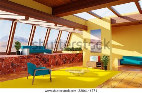 living room 60s retro constructivism style stock illustration