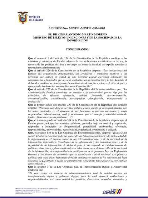 Acuerdo Nro Mintel Mintel 2024 0003 Esquema Gubernamental Seguridad De