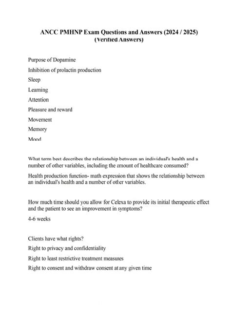 Ancc Pmhnp Exam Questions And Answers 2024 2025 Verified Answers Ancc Stuvia Us
