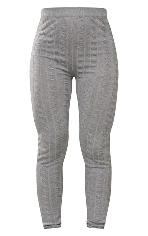 Grey Cable Knit Leggings Knitwear Prettylittlething